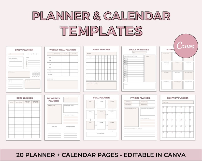 Planner Templates Canva Calendar Templates Canva Editable - Etsy