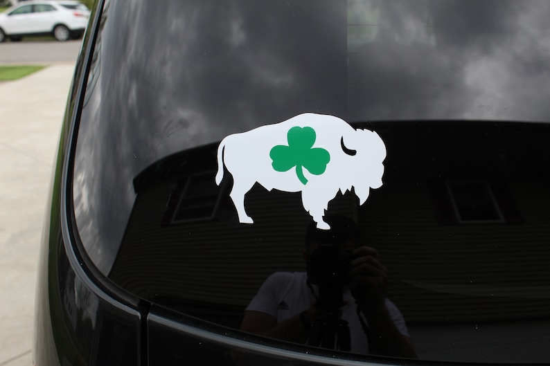 5.5 Inch White Irish Buffalo, Standing Buffalo Decal With Green ...