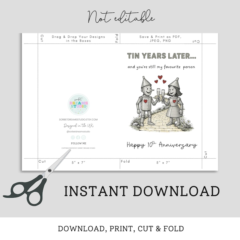 10th Anniversary Card Printable, Tin Anniversary Card, Love Card for ...