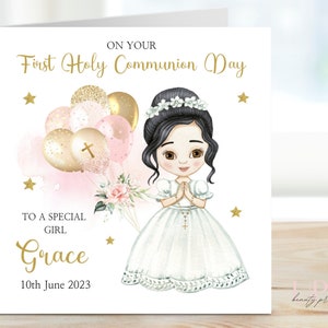 First Holy Communion Card With Girl Personalised Card 1st - Etsy