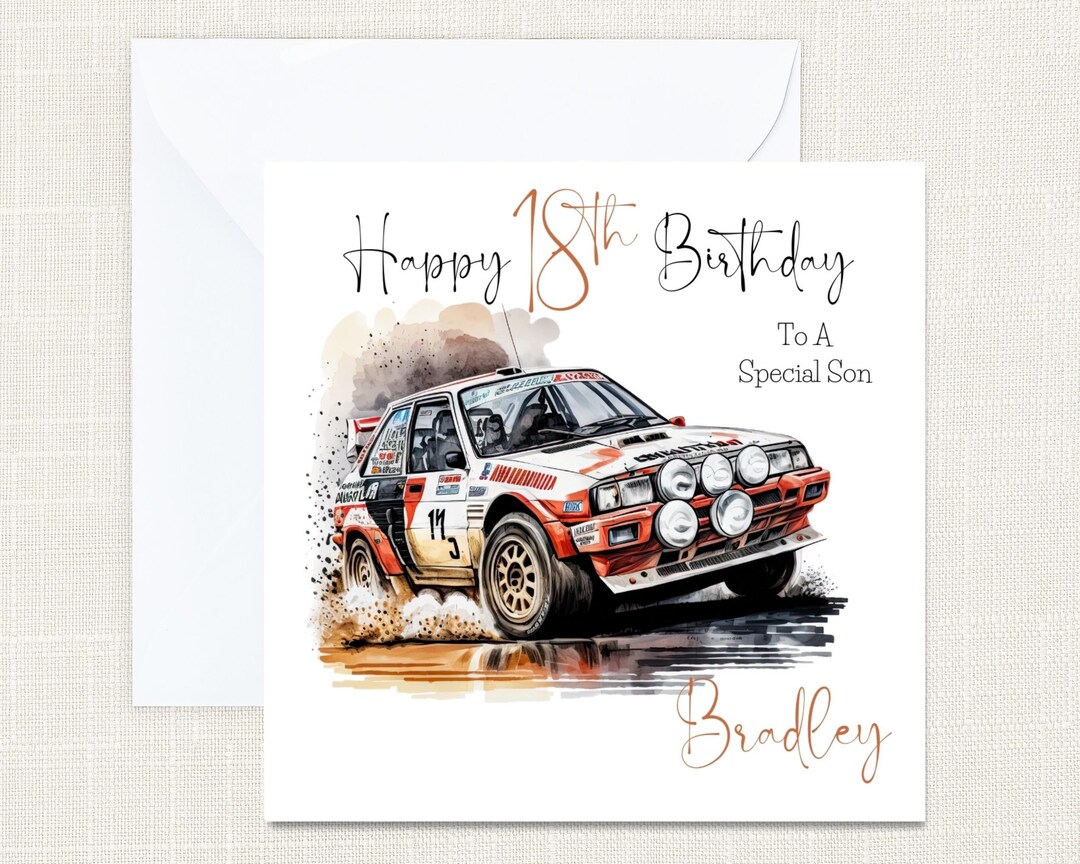 Personalised 18th Birthday Rally Car Birthday Card, Birthday Card for ...