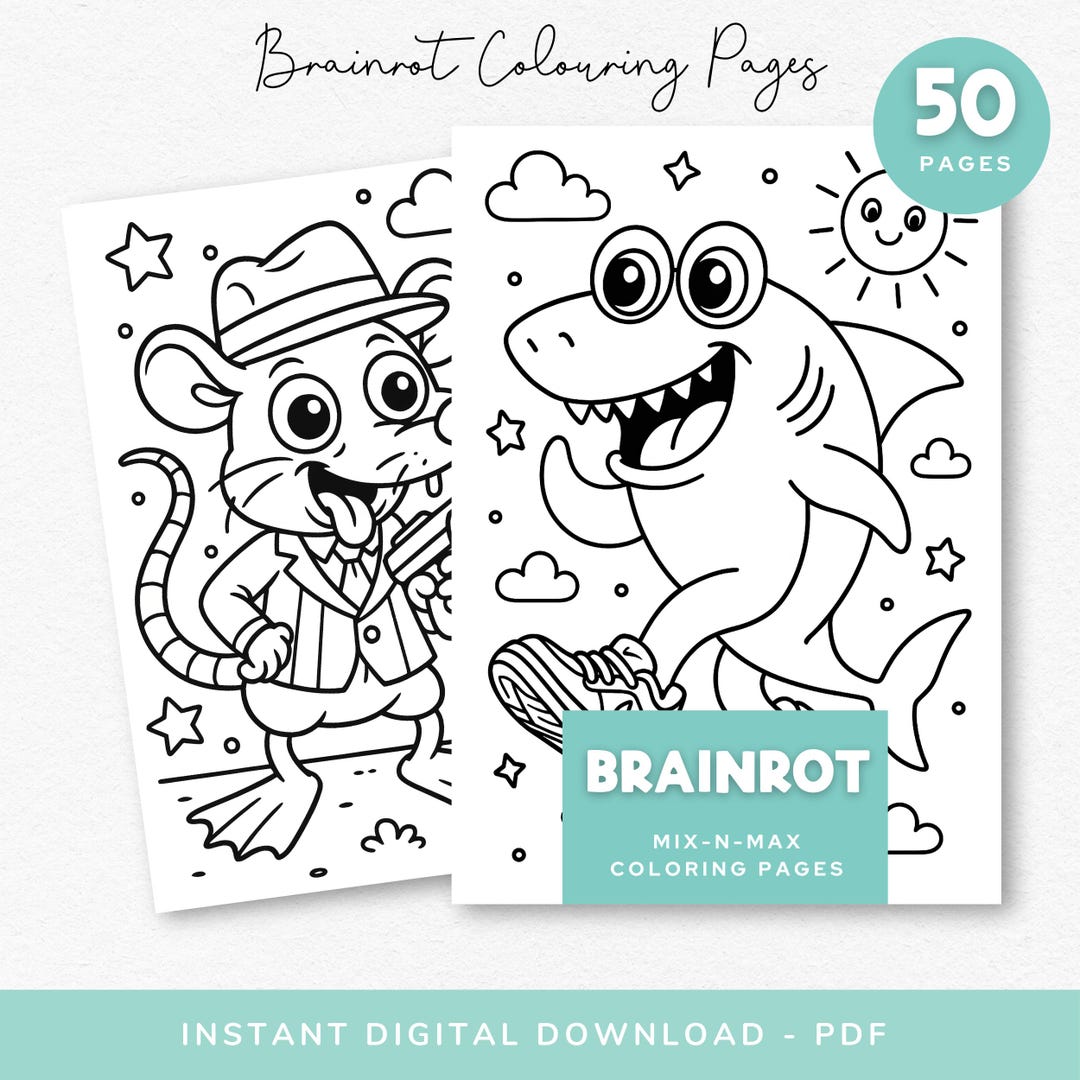 Brainrot Colouring Pages Printable, 50 Cute Funny Colouring Sheets ...
