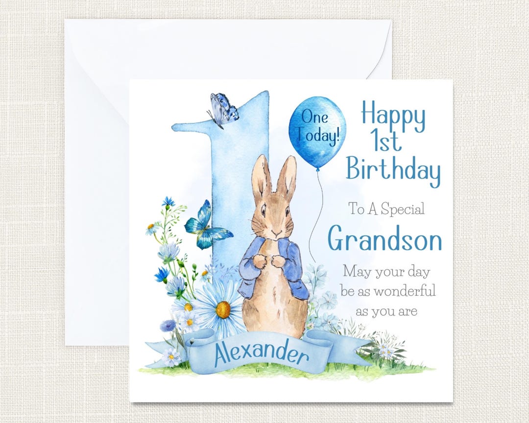 Personalised Peter Rabbit 1st Birthday Card, Personalised 1st Birthday ...