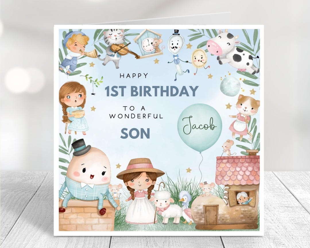 Nursery Rhymes Personalised Birthday Card, Humpty Dumpty, Miss Muffet ...