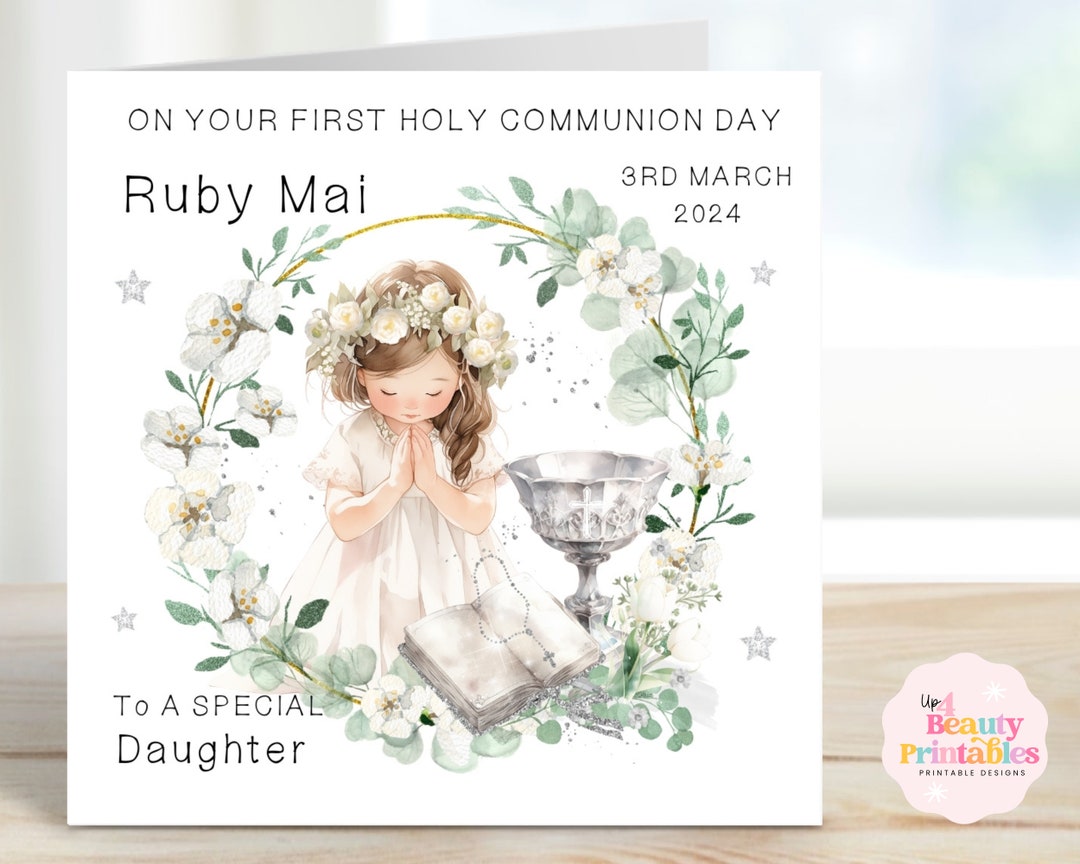 Girls First Holy Communion Card, Personalised Card, 1st Holy Communion ...