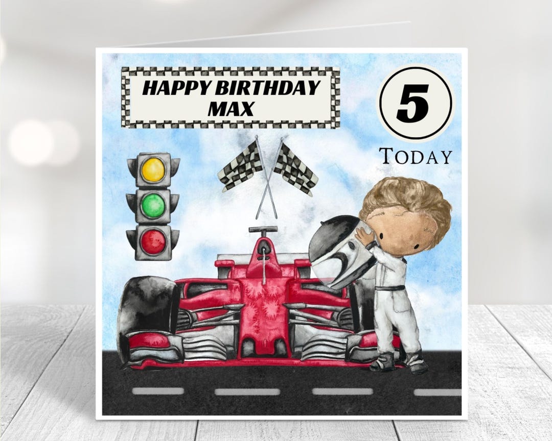 Personalised Children's Racing Car Birthday Card, Racing Car Card, Race ...