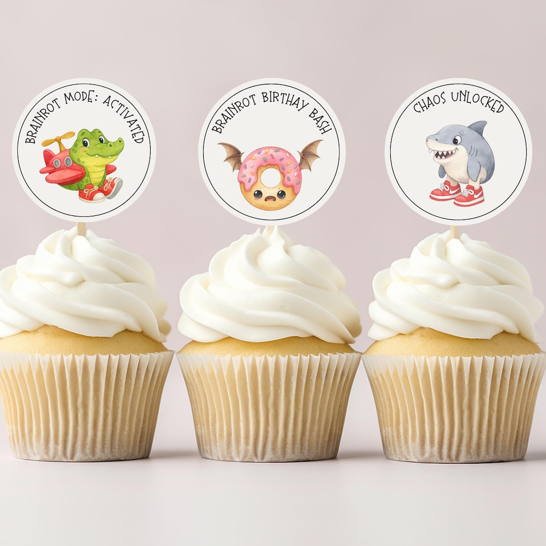 Brainrot Birthday Cupcake Toppers Printable, Funny Monster Party ...