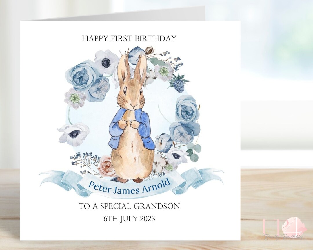 Peter Rabbit Card, Personalised 1st Birthday Card, Any Age Card, Son ...