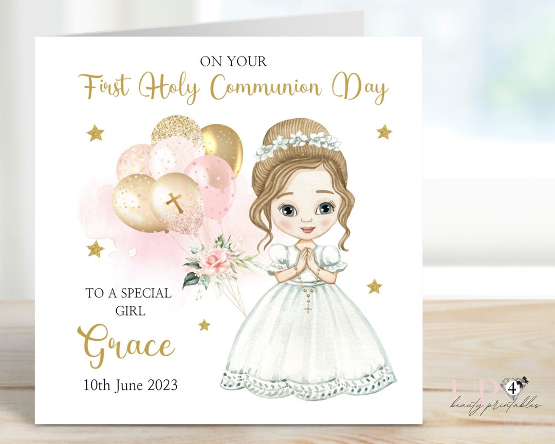 First Holy Communion Card With Girl Personalised Card 1st - Etsy