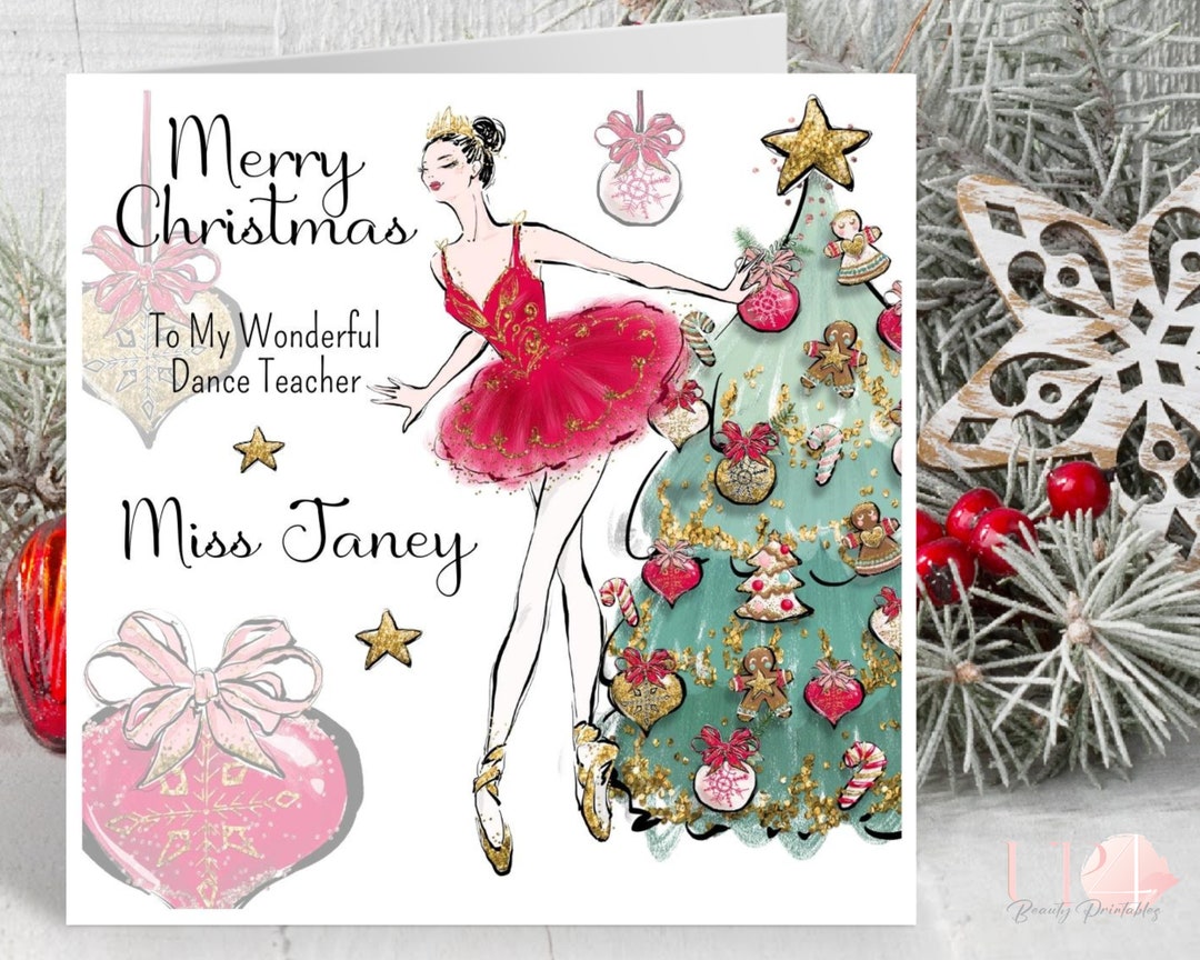 Personalised Ballerina Dance Teacher Christmas Card, Ballerina ...
