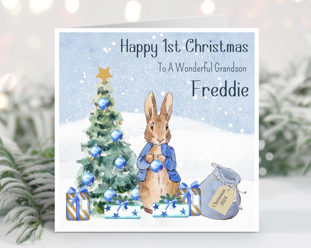 Personalised Peter Rabbit 1st Christmas Card, Peter Rabbit Card ...