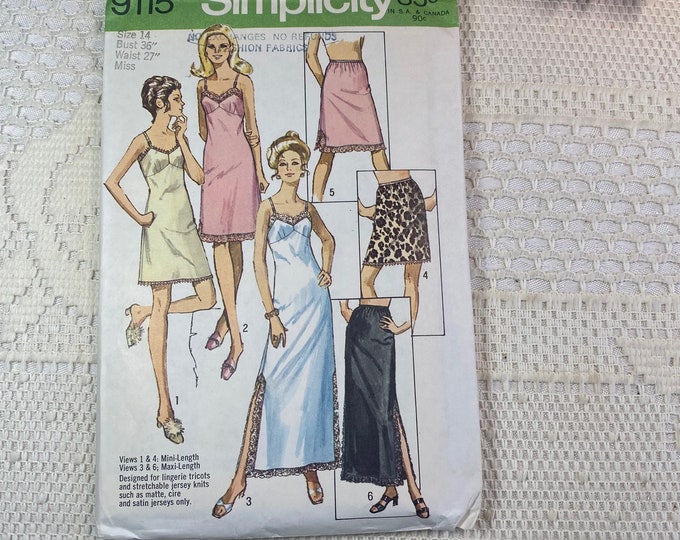 Simplicity 9115 Slip and Half Slip Sewing Pattern, Vintage 1970s, Size ...