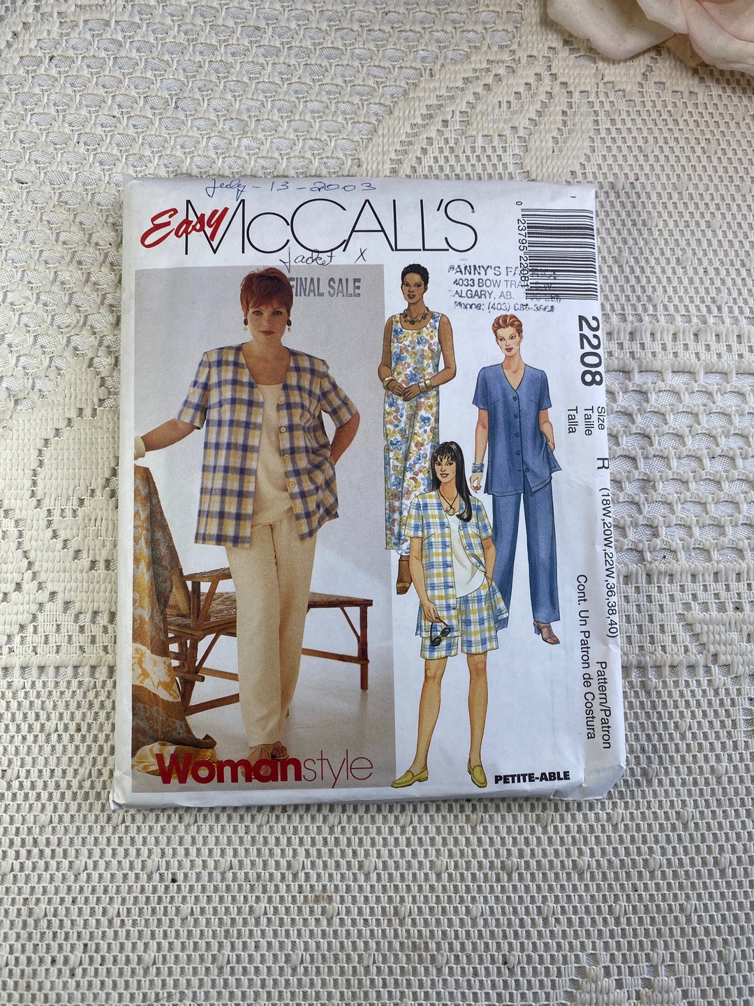 Easy Sew Vintage Plus Size Pattern, MCCALL'S 2208 Pant, Short, Top, and ...