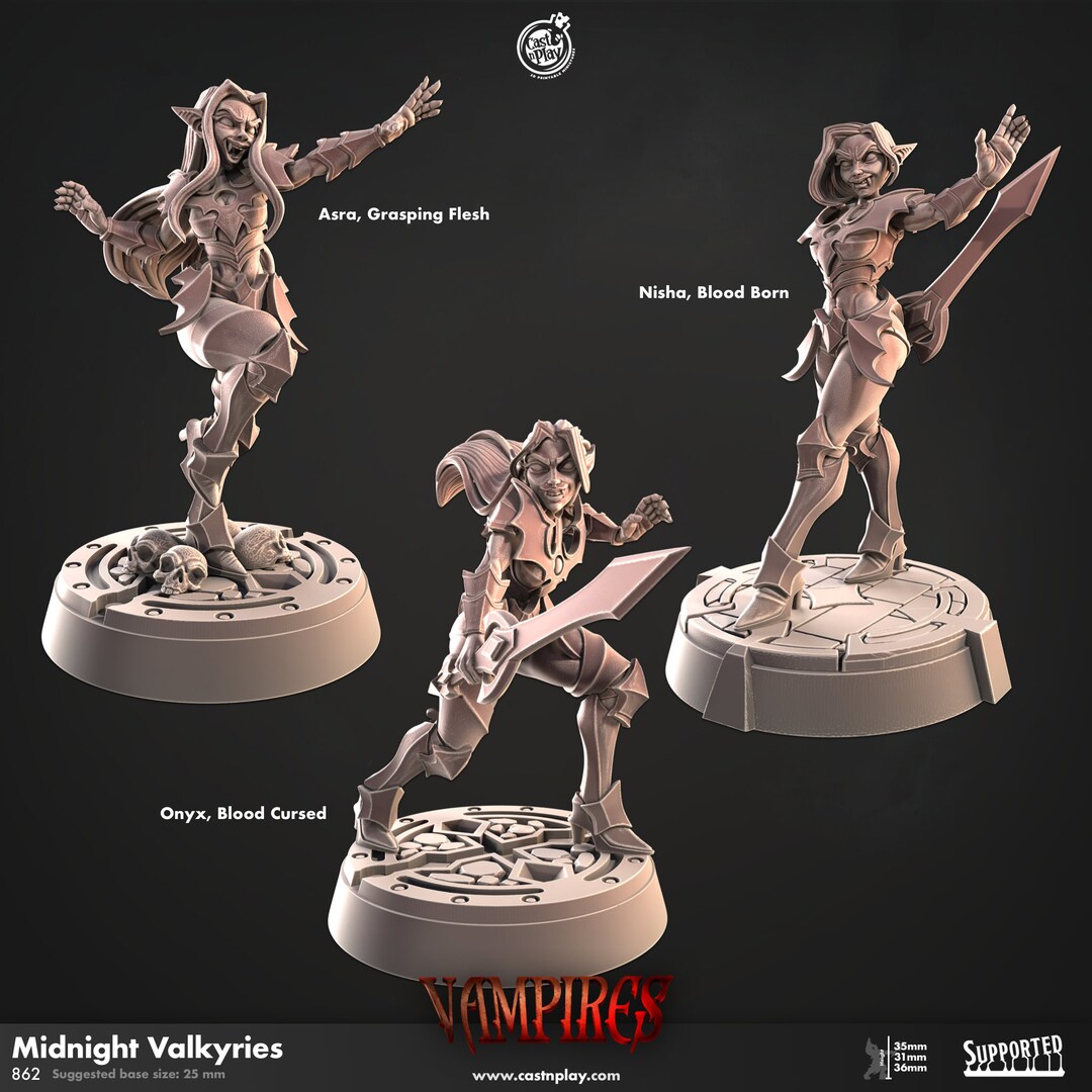 Midnight Valkyries Vampires August 2024 32mm Scale 25mm Base Castnplay ...