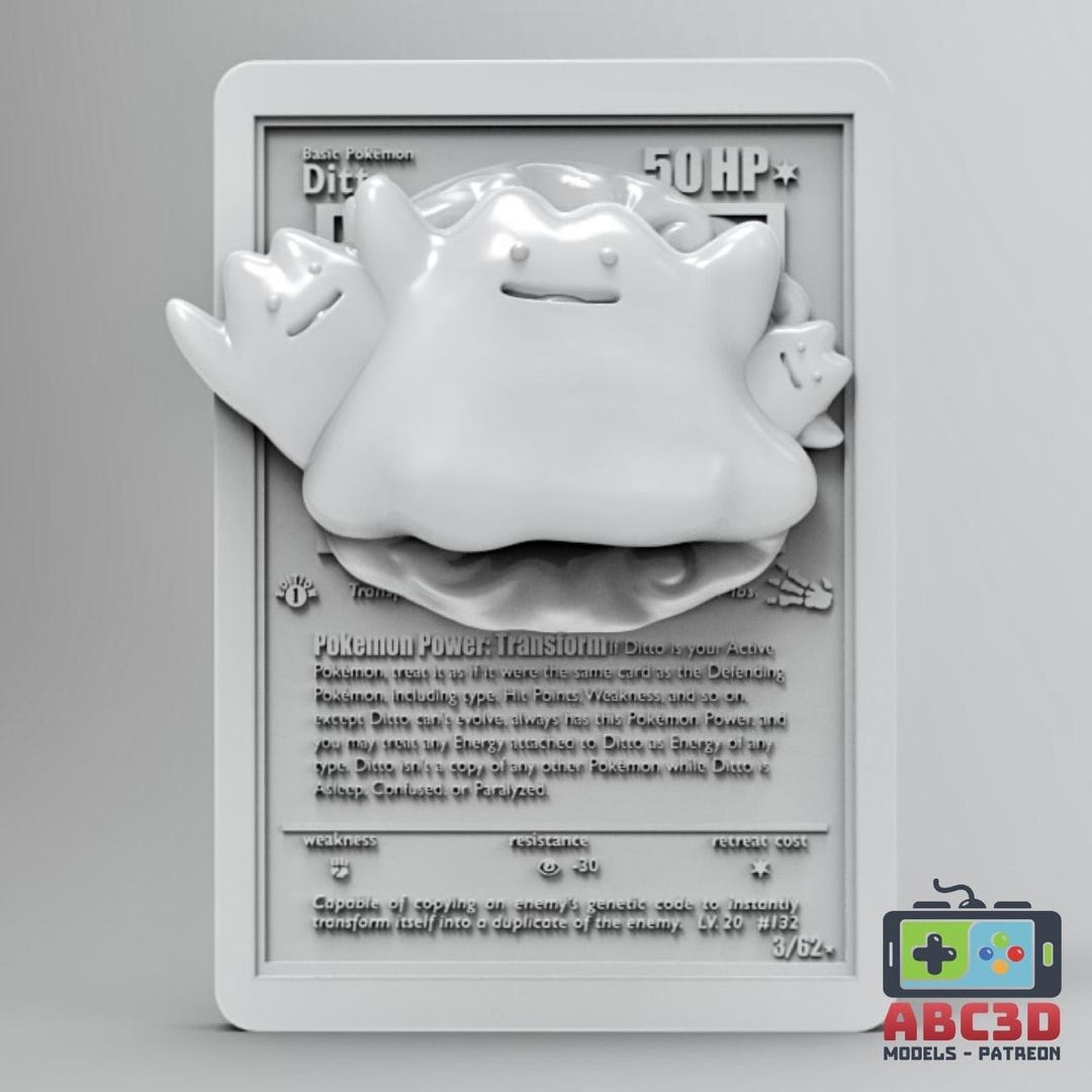 Ditto - 3D Printed Pokemon Card Wall Hanger | Fan Art | Pokemon TCG ...