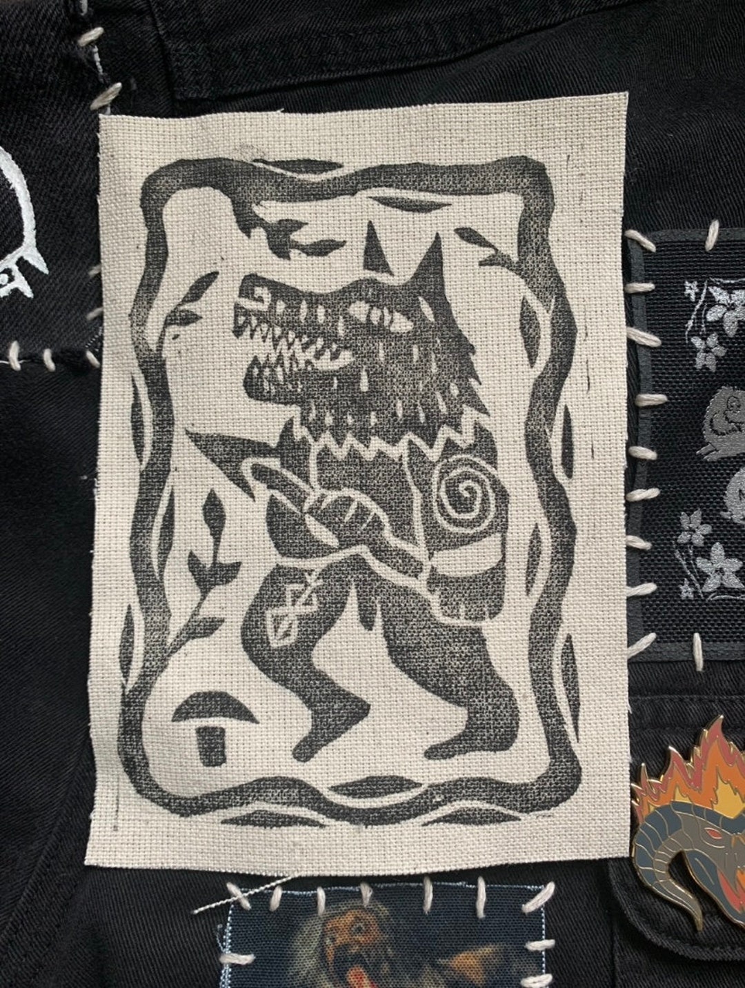 Handmade Berserker Norse Mythology Folk Art Linocut Patch - Etsy