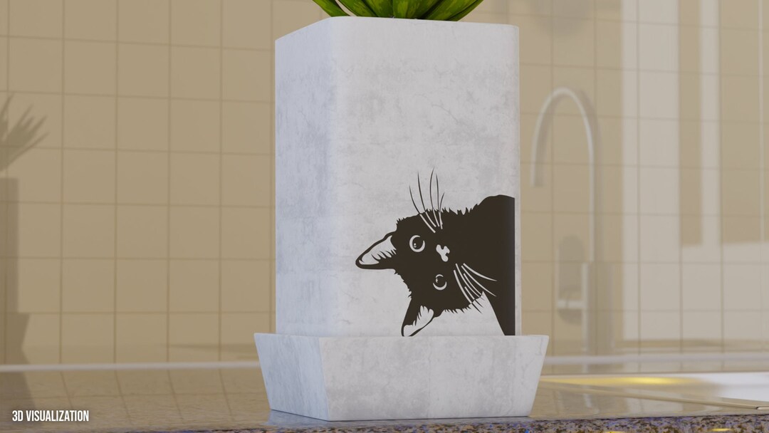 Upside Down Peeking Cat From Side, Vinyl Decal of Kitty, Home ...