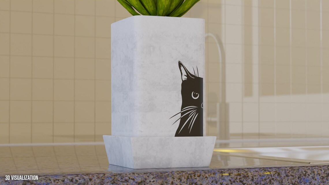 Grumpy Peeking Cat From Side, Vinyl Decal of Kitty, Home Decoration ...