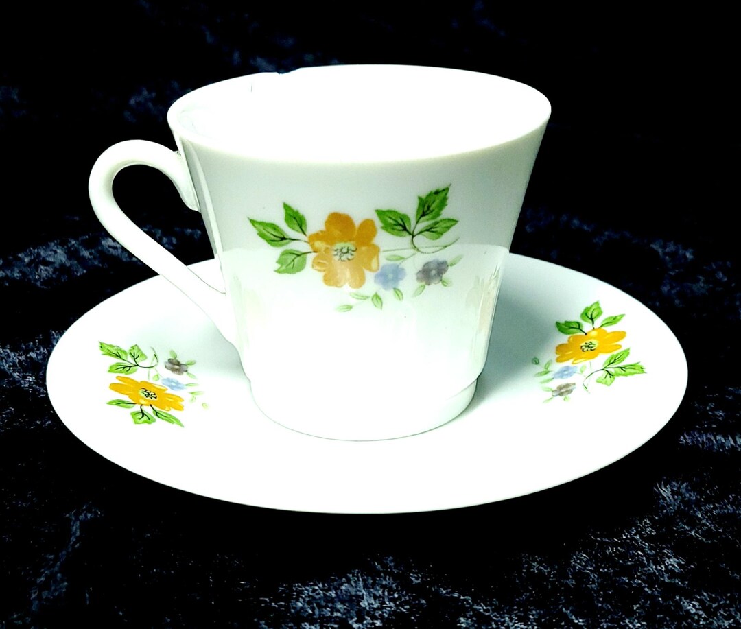 Inarco Yellow and Blue Flower Tea Cup and Saucer - Etsy
