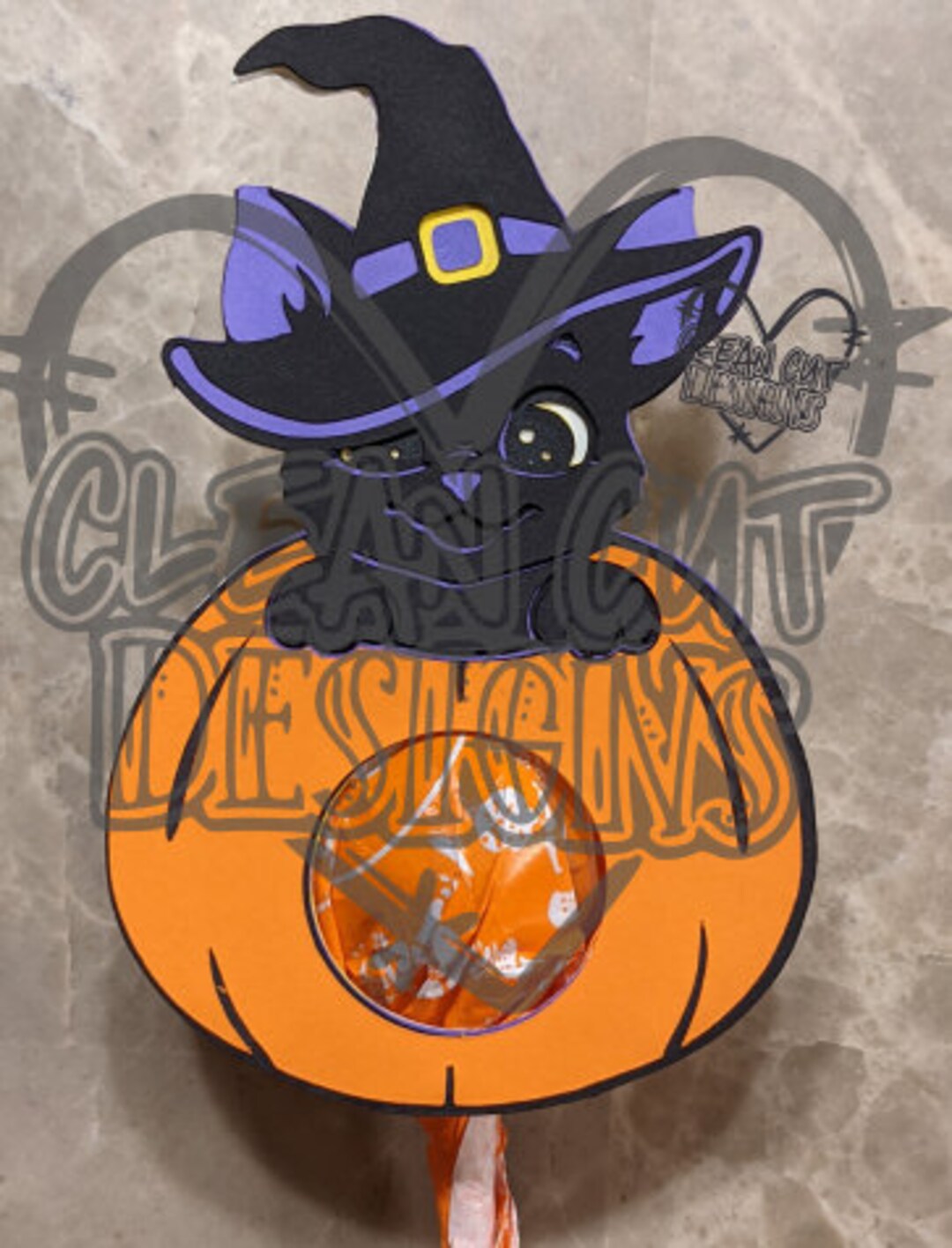 CUT FILE Cute Black Cat in Witch Hat Lollipop Holder Halloween Candy ...