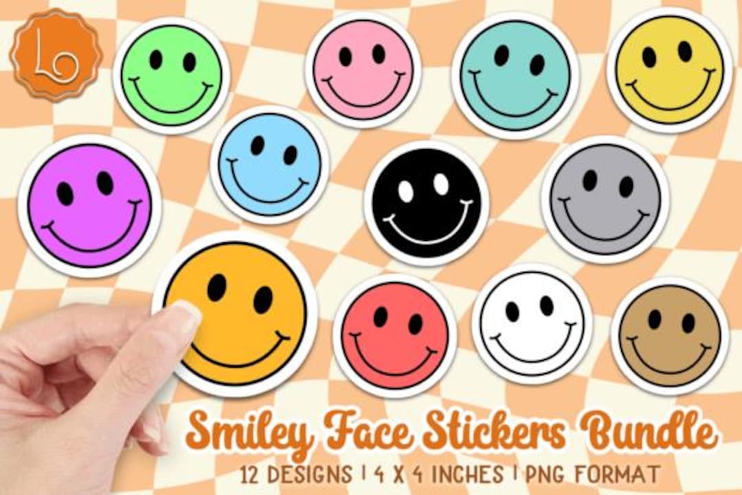 Smiley Face Stickers Bundle, Cute Emoji PNG, Aesthetic Happy Face ...