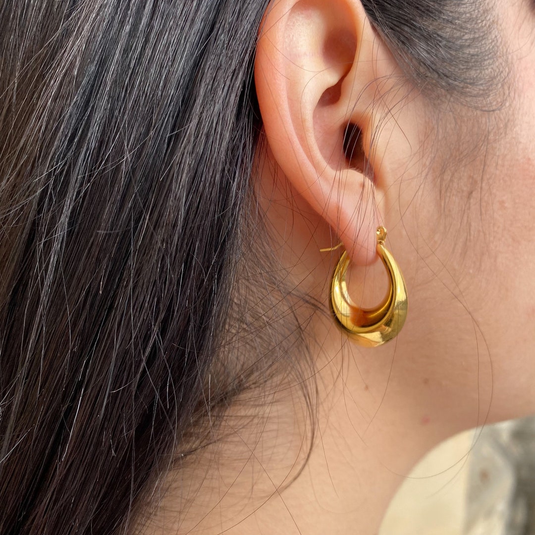 Chunky Gold Hoop Earrings Thick Gold Hoops French Gold Hoops 18k Gold ...