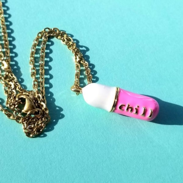 Pink and White Pill Necklace - Etsy