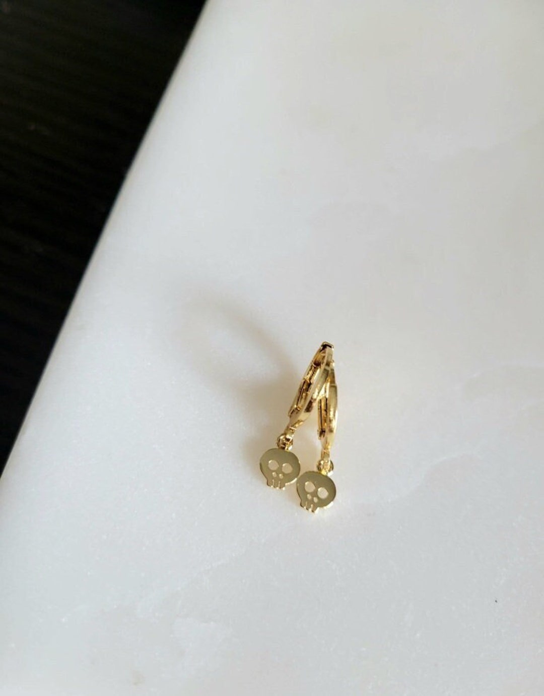 Dainty Gold Skull Huggies, 16k Plated Tiny Cute Skull Face Charms,18k ...