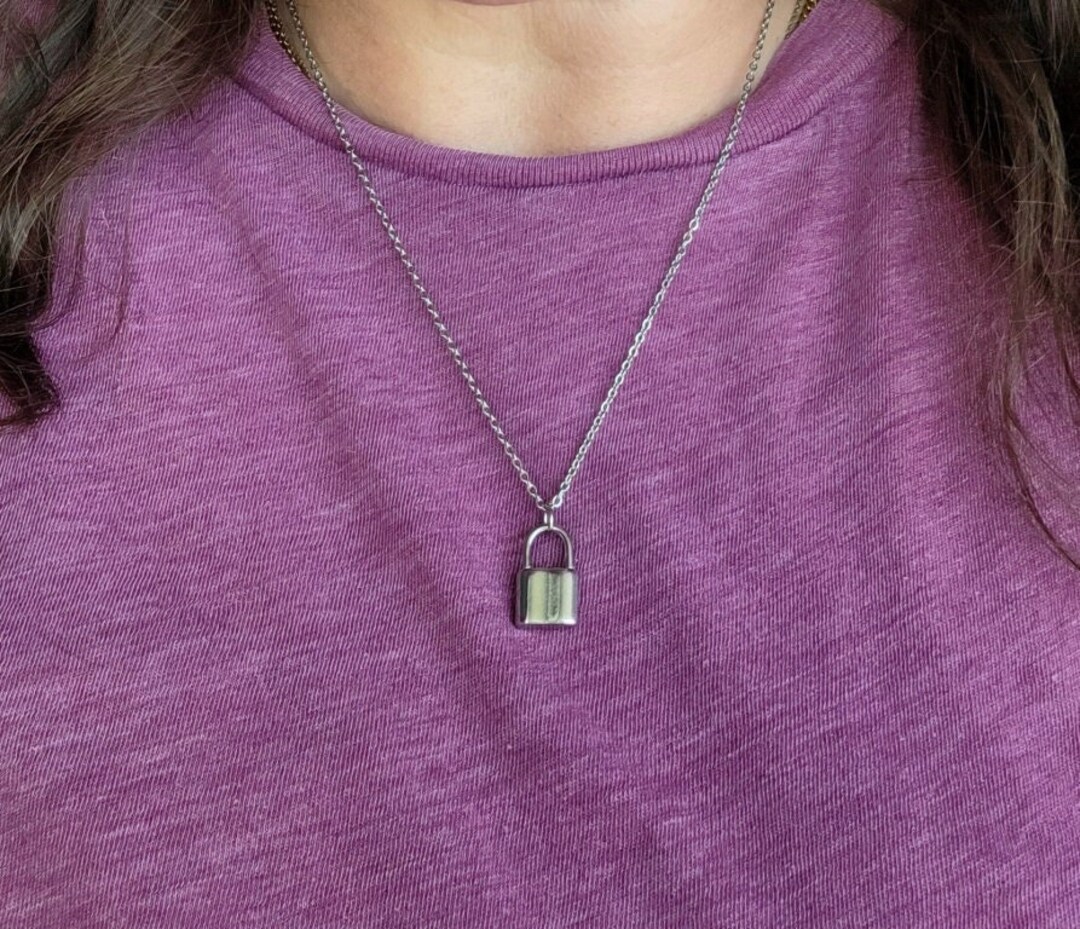 Stainless Steel Padlock Necklace, Waterproof Necklace, Solid Silver ...