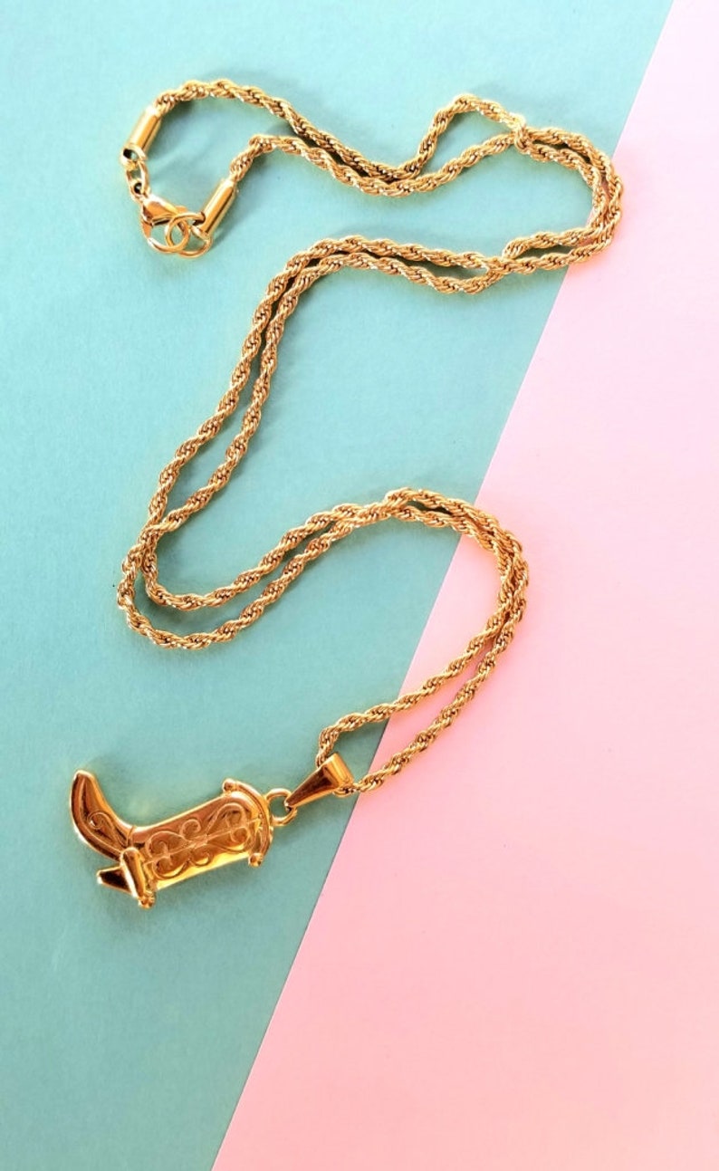 Gold Cowboy Boot Necklace, Gold Stainless Steel French Rope Chain, 14k ...