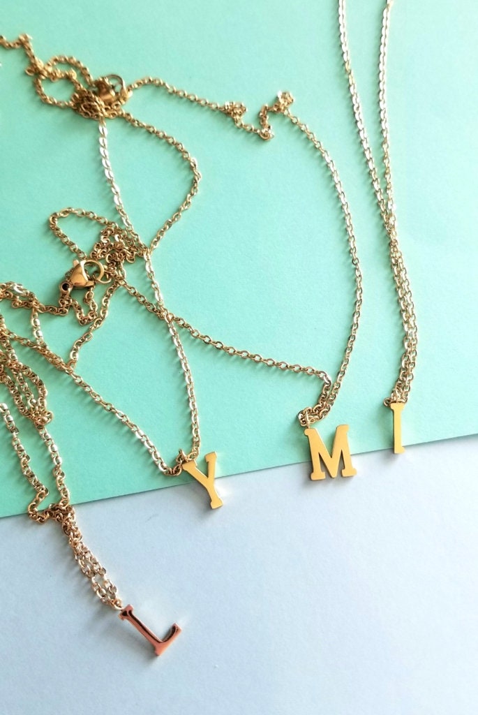 Gold Block Letter Necklace Gold Stainless Steel Uppercase | Etsy