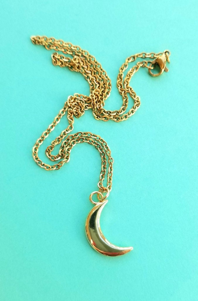 Gold Moon Necklace 14k Gold Filled Solid Moon Pendant Gold | Etsy