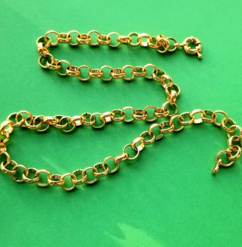 Gold Chunky Rolo Chain Necklace, Thick 24k Gold Plated Rolo Link Chain ...