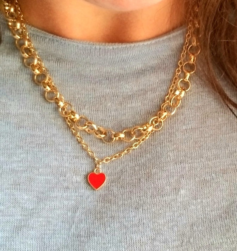 Gold Chunky Rolo Chain Necklace, Thick 24k Gold Plated Rolo Link Chain ...