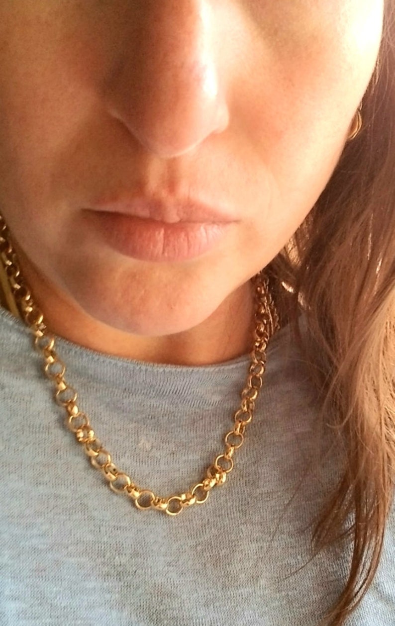 Gold Chunky Rolo Chain Necklace Thick 24k Gold Plated Rolo | Etsy
