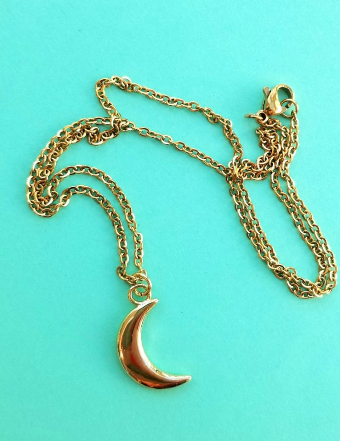 Gold Moon Necklace, 14k Gold Filled Solid Moon Pendant, Gold Plated ...