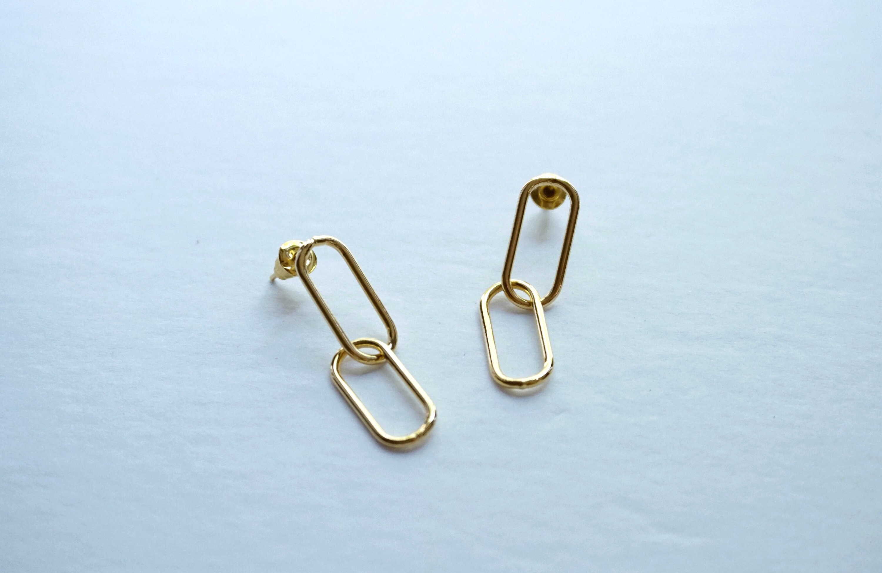 Paperclip Chain Earrings 18k Gold Plated Paperclip Drop Stud - Etsy