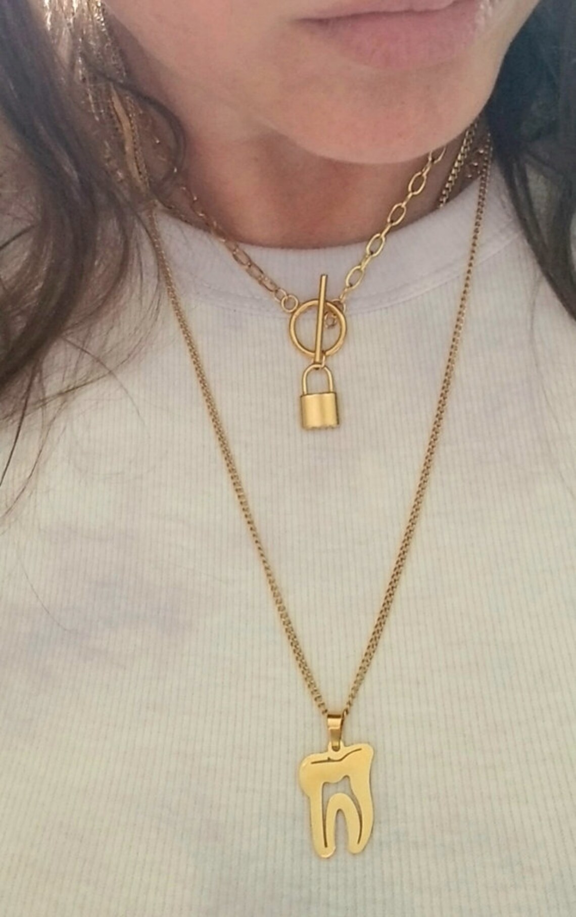 Gold Tooth Necklace Gold Stainless Steel Large Tooth Pendant - Etsy