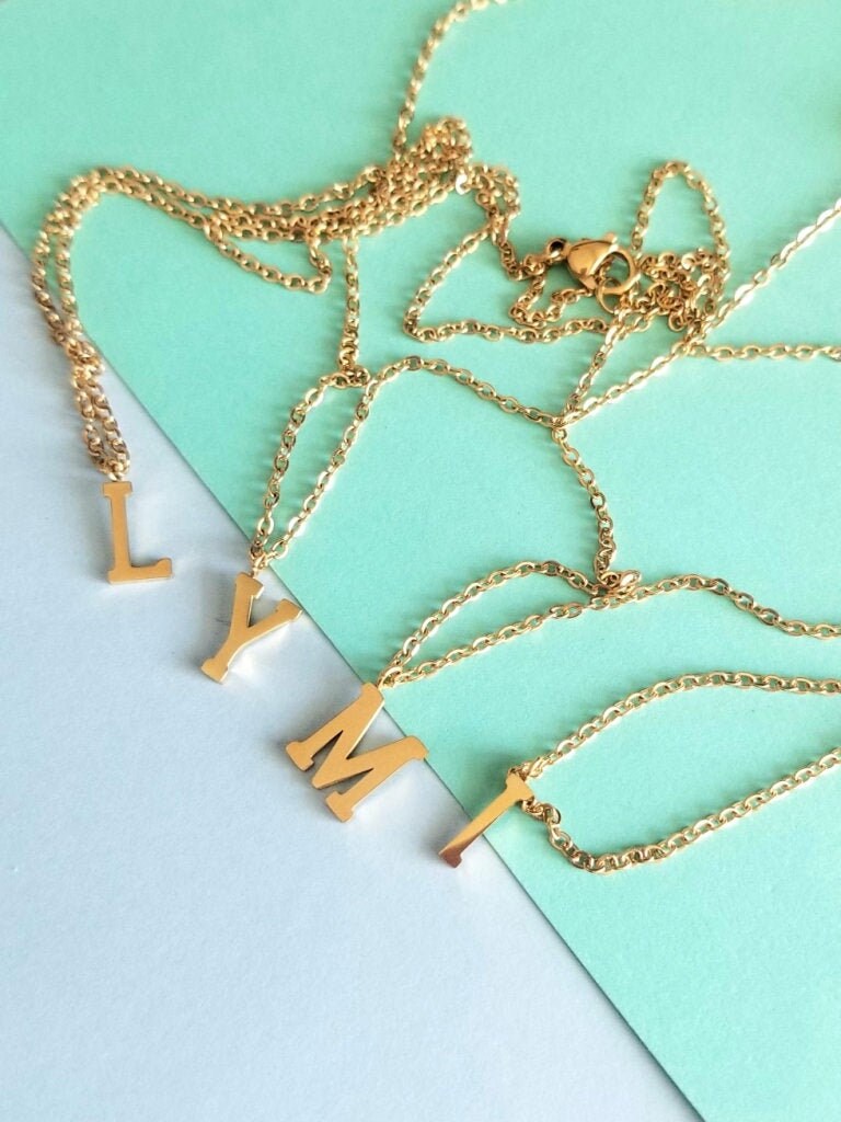 Gold Block Letter Necklace Gold Stainless Steel Uppercase | Etsy