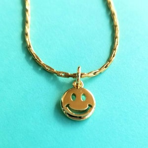 Gold Filled Smiley Necklace, 14k Gold Smile Face Charm, Happy Face ...