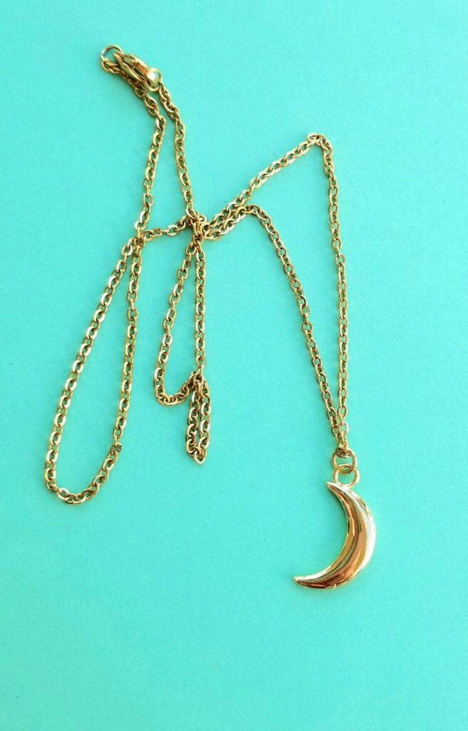 Gold Moon Necklace 14k Gold Filled Solid Moon Pendant Gold | Etsy