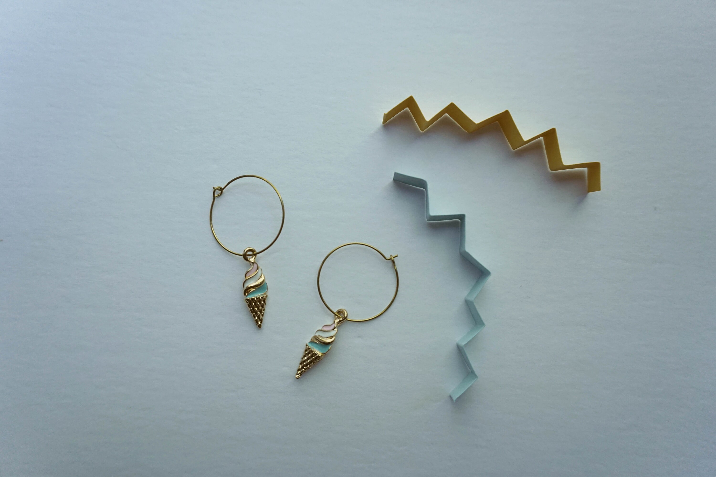 Gold Blue White and Pink Ice Cream Cone Hoops, 24k Plated Hoops, Gold ...