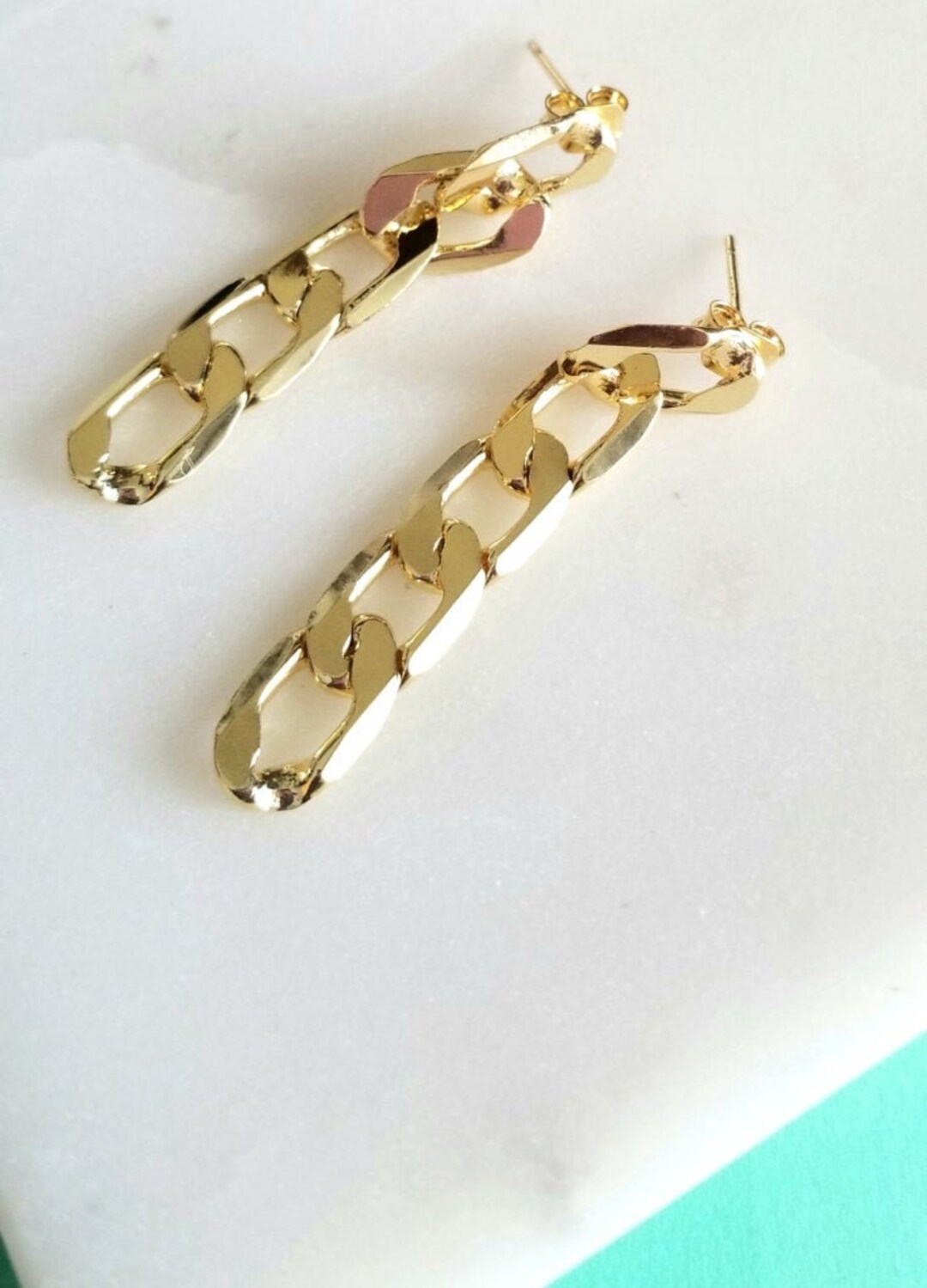 Gold Curb Chain Drop Studs, Gold Plated Statement Curb Chain Drop Stud ...
