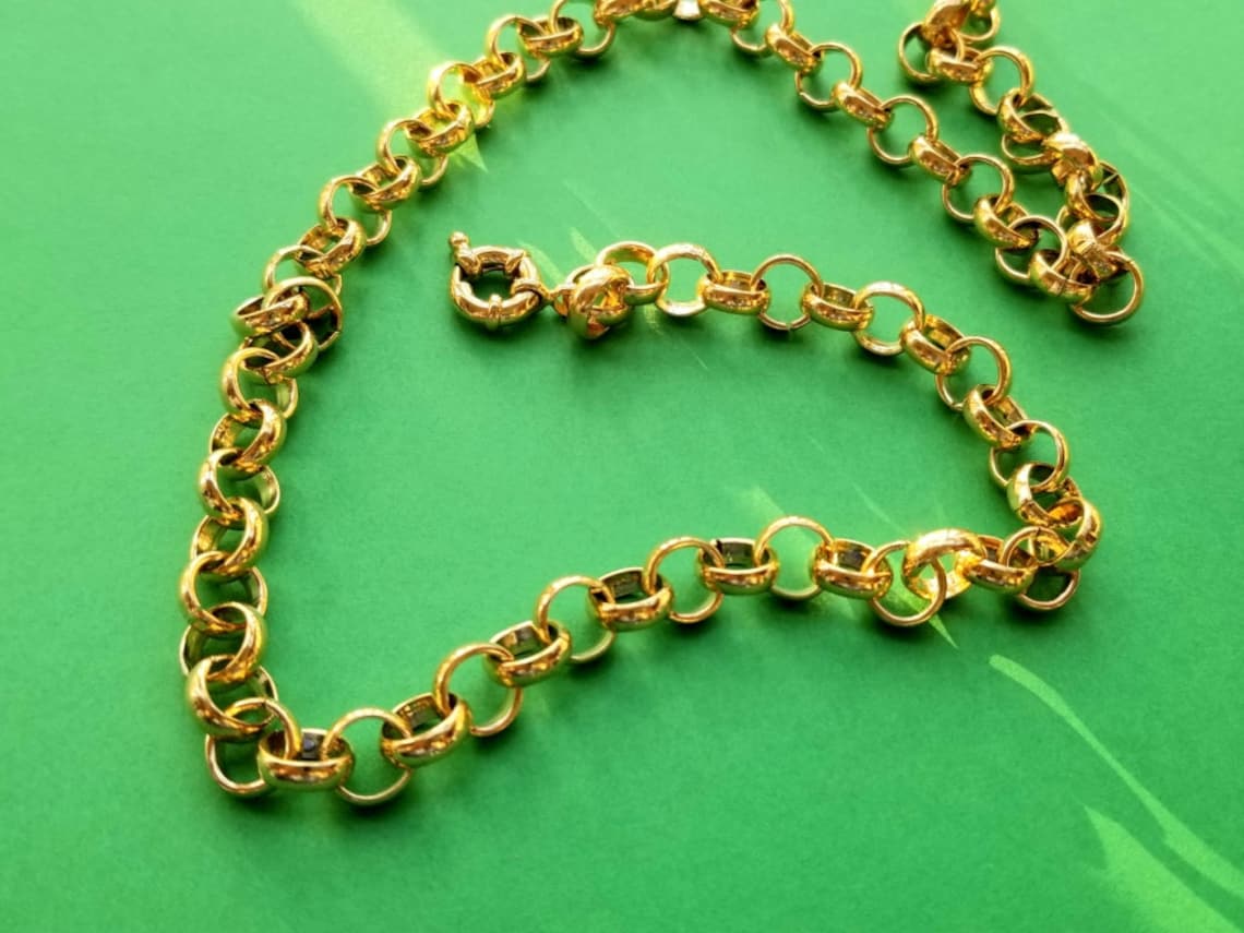 Gold Chunky Rolo Chain Necklace Thick 24k Gold Plated Rolo | Etsy