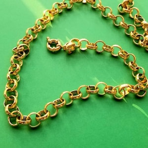Gold Chunky Rolo Chain Necklace, Thick 24k Gold Plated Rolo Link Chain ...