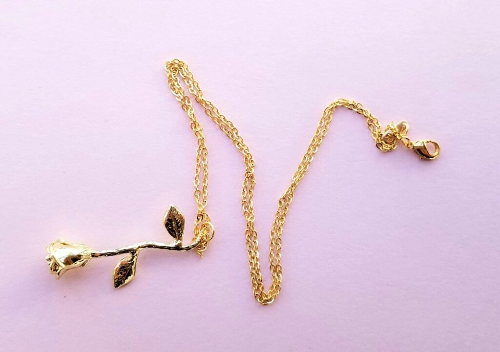 Gold Rose Necklace, Long 24k Gold Plated Rose Pendant, 16k Plated ...