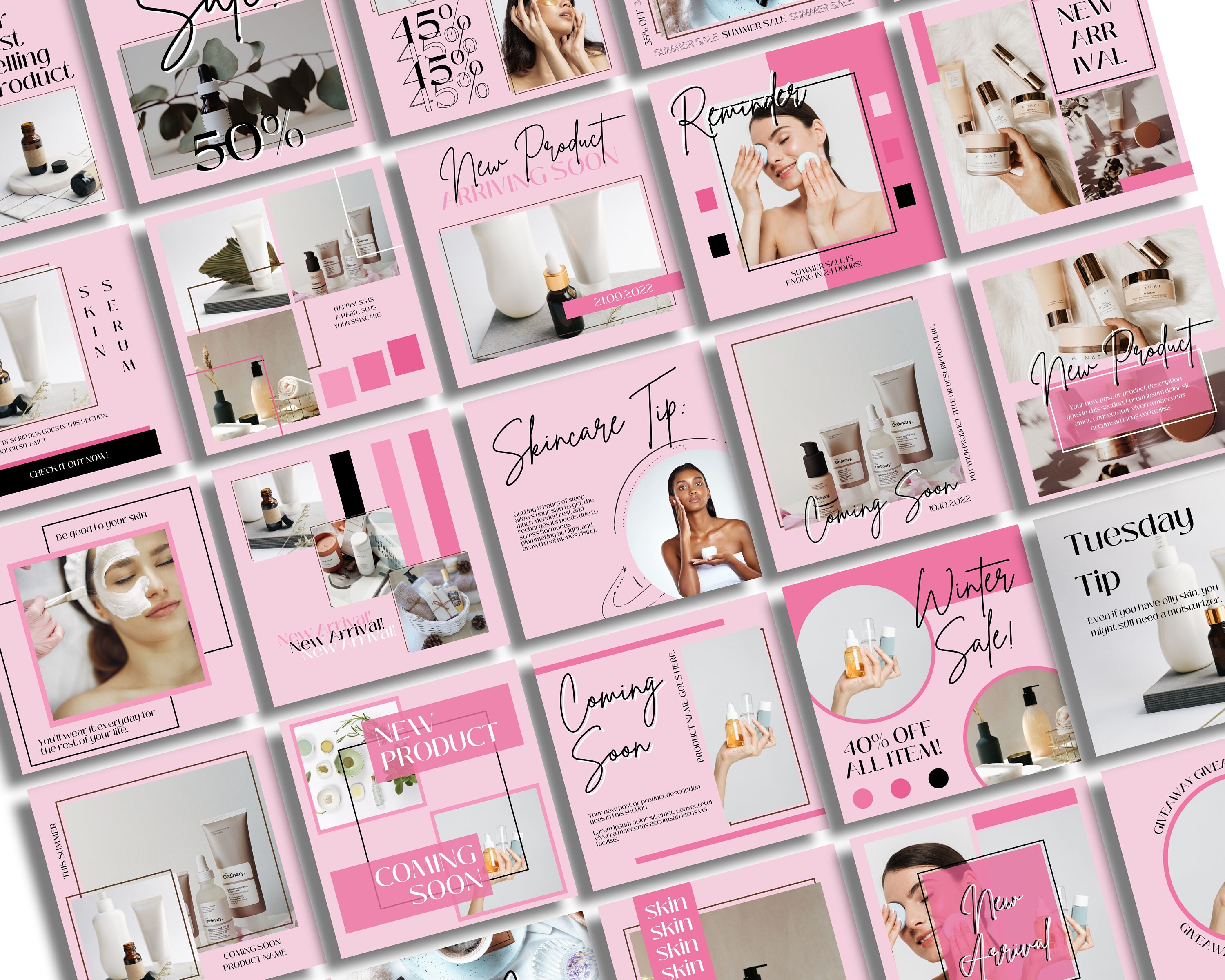 50 Minimalist Pink Beauty & Skincare Instagram Post Templates - Etsy