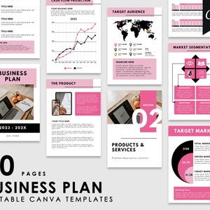 Business Plan Template, Canva Template for Business Plan, Editable Pink ...
