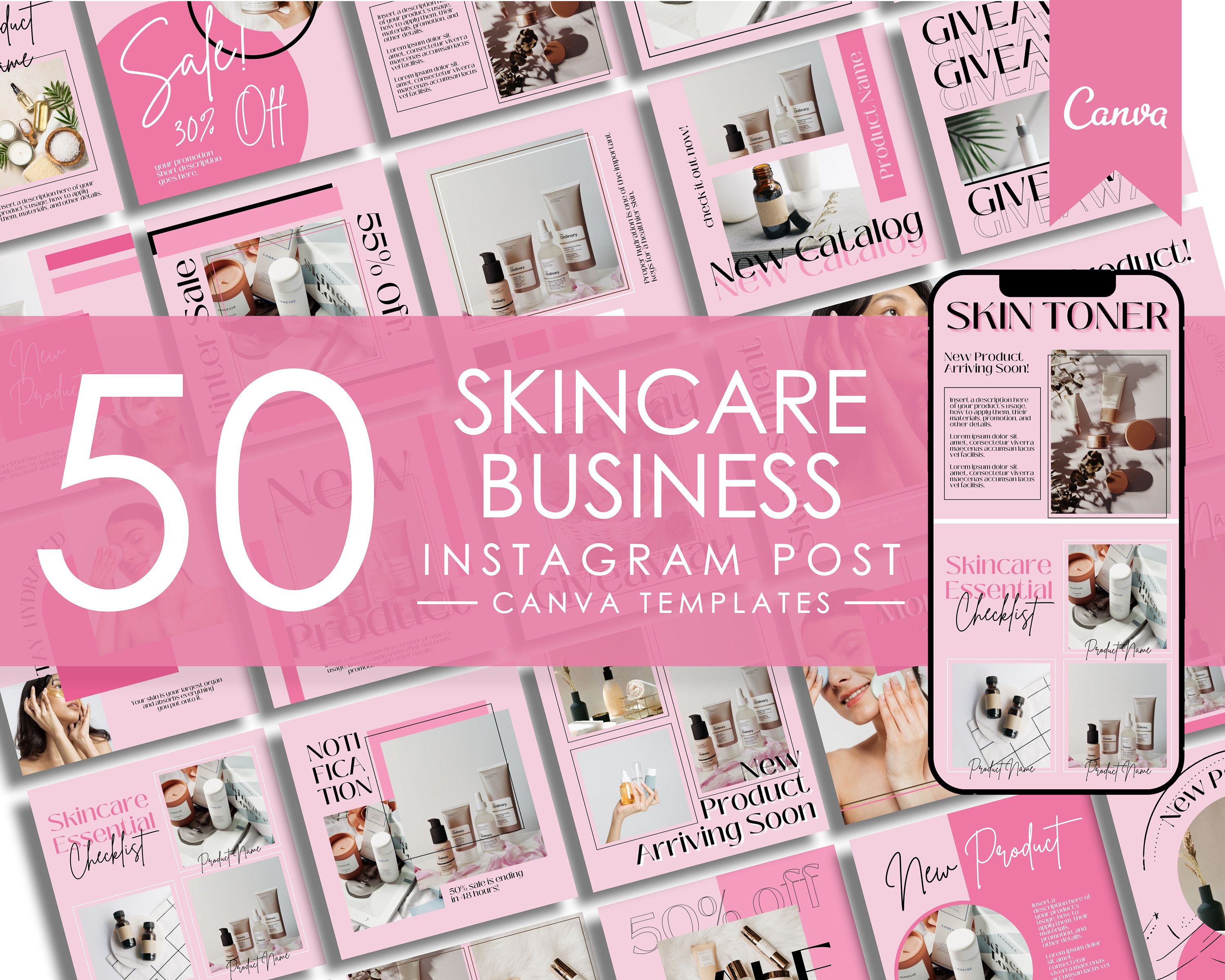 50 Minimalist Pink Beauty & Skincare Instagram Post Templates - Etsy