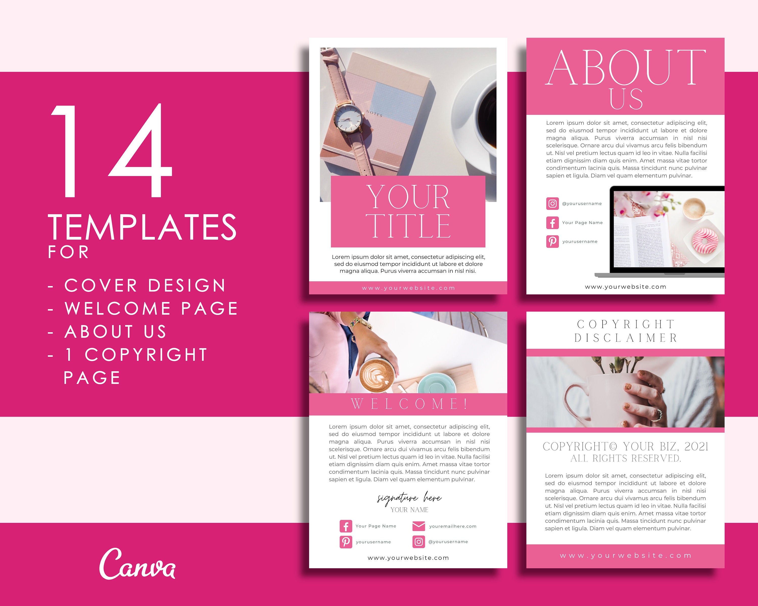 80 Workbook & Ebook Canva Templates Pink, Coaching Worksheet Lead ...